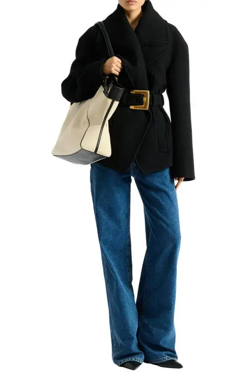 Balmain Belted Bouclé Wool Pea Coat - Black