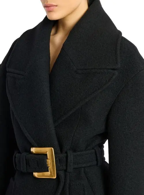 Balmain Belted Bouclé Wool Pea Coat