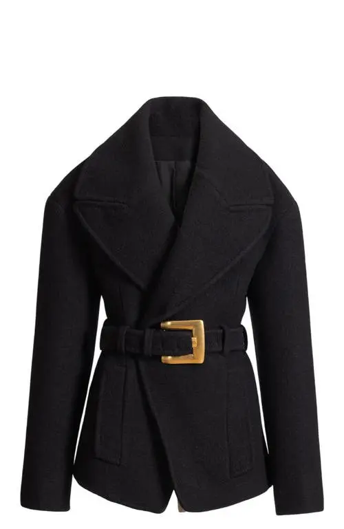 Balmain Belted Bouclé Wool Pea Coat