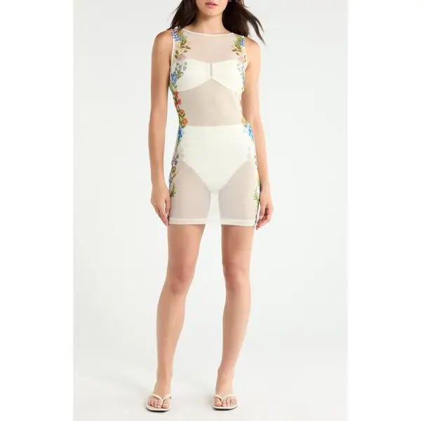 HUTCH Shaylee Floral Cover-up Minidress - Ivory/multi