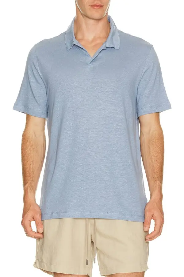 Onia Shaun Stretch Linen Polo In Cream - Soft Blue