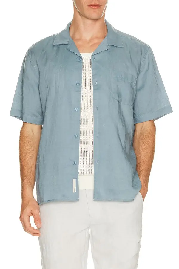 Onia Air Linen Convertible Vacation Shirt In Green - Lagoon