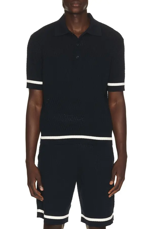 Givenchy Cotton Openwork Knit Short Sleeve Polo In Blue - Night Blue