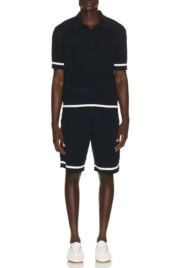 Givenchy Cotton Openwork Knit Short Sleeve Polo In Blue