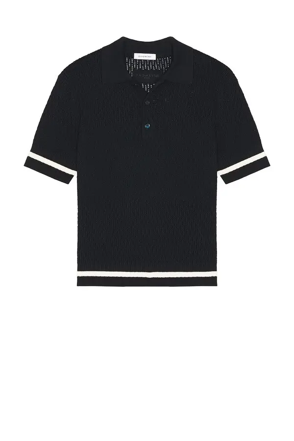 Givenchy Cotton Openwork Knit Short Sleeve Polo In Blue