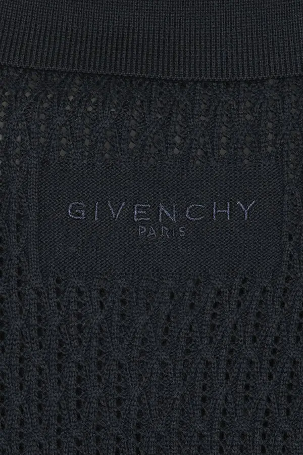 Givenchy Cotton Openwork Knit Short Sleeve Polo - Night Blue