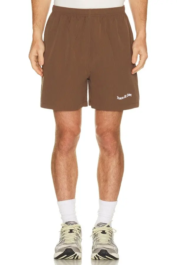 MUSEUM OF PEACE & QUIET Wordmark Seersucker Shorts - Brown