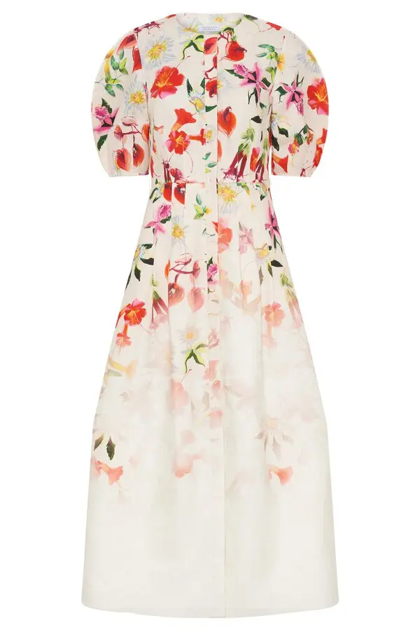 Gabriela Hearst Ignis Maxi Shirtdress In Uruguayan Flowers Printed Linen - Nude Multi