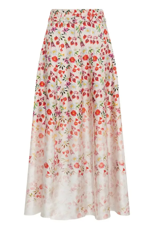 Gabriela Hearst Dugald Pleated Midi Skirt In Uruguayan Flowers Printed Silk - Nude Multi