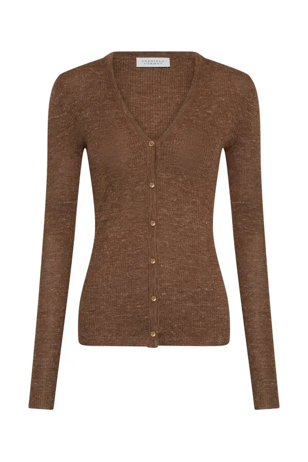 Gabriela Hearst Aiste Knit Cardigan In Cashmere Silk With Hemp - Chestnut
