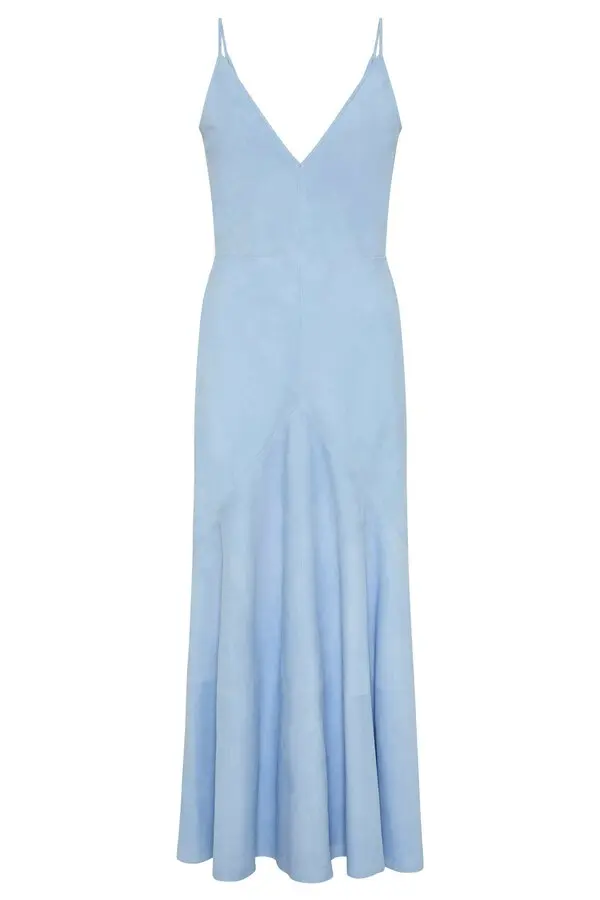 Gabriela Hearst Brigita Slip Maxi Dress In Suede - Light Blue
