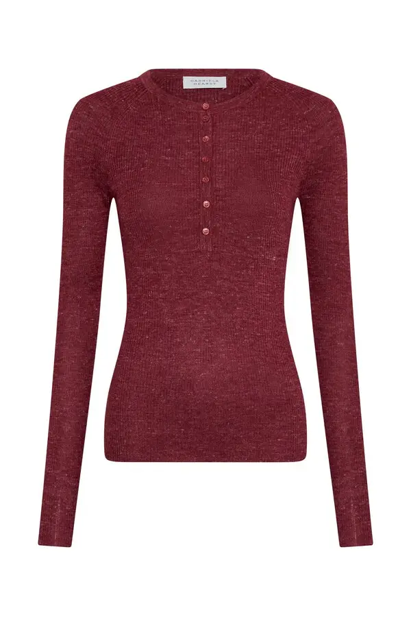 Gabriela Hearst Anges Knit Henley In Cashmere Silk With Hemp - Bordeaux