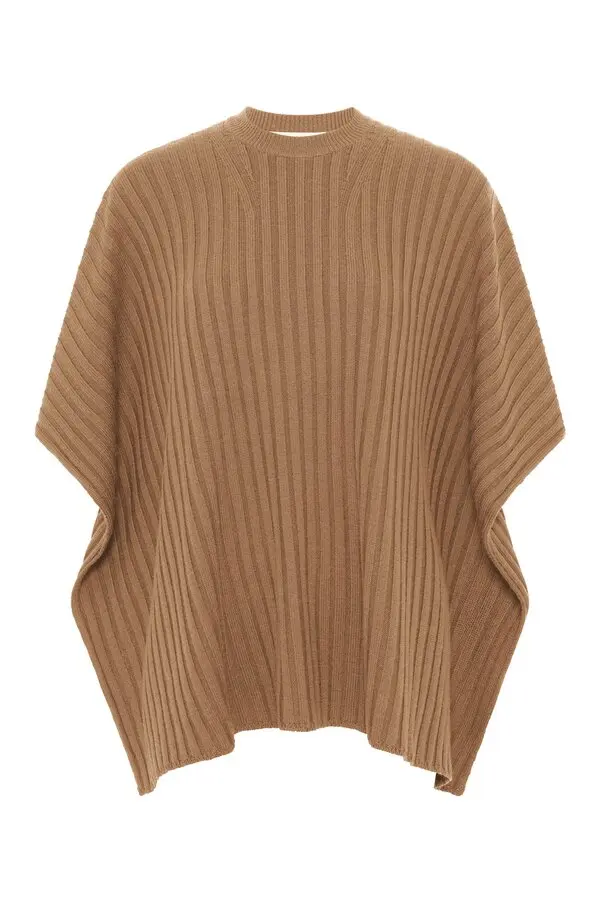 Gabriela Hearst Baron Knit Cropped Poncho In Merino Wool Cashmere - Camel