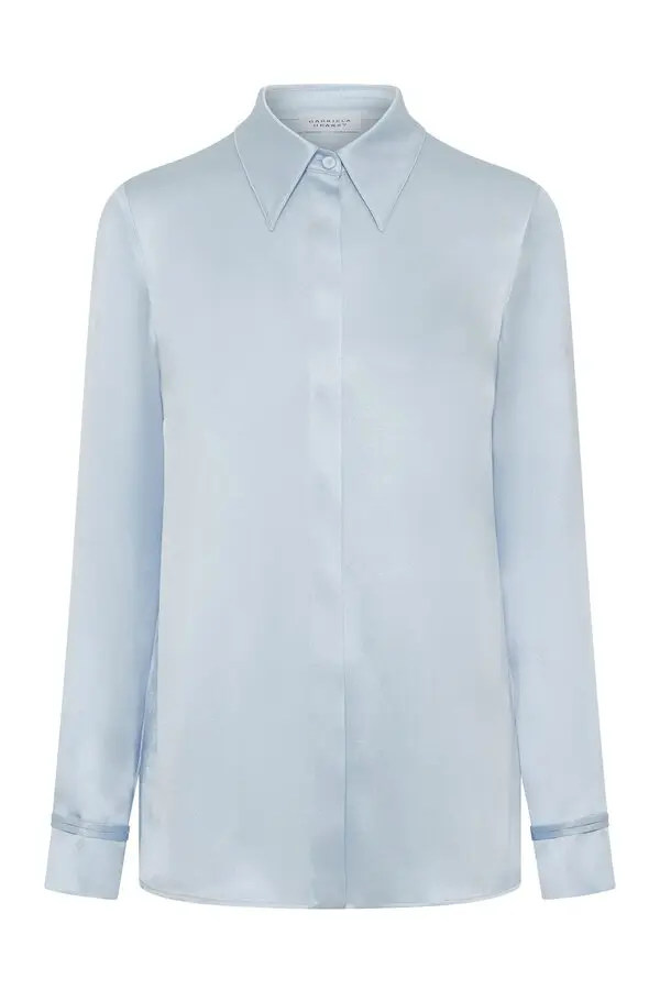 Gabriela Hearst Cruz Shirt In Silk Satin - Light Blue