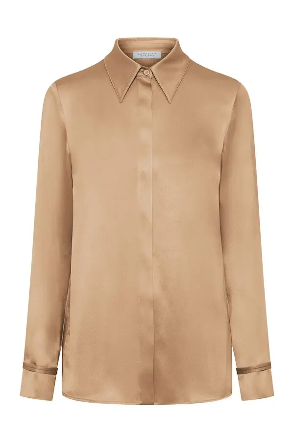 Gabriela Hearst Cruz Shirt In Silk Satin - Camel