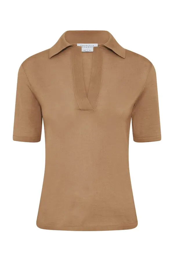 Gabriela Hearst Caius Knit Short Sleeve Polo In Cashmere Silk - Camel