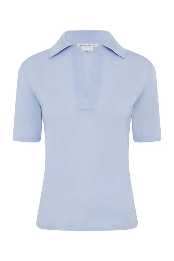 Gabriela Hearst Caius Knit Short Sleeve Polo In Cashmere Silk - Halogen Blue