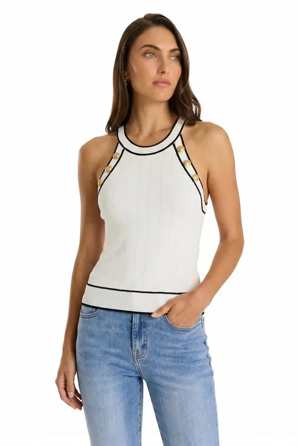 THE NOLI SHOP Martha Button Halter Tank - White