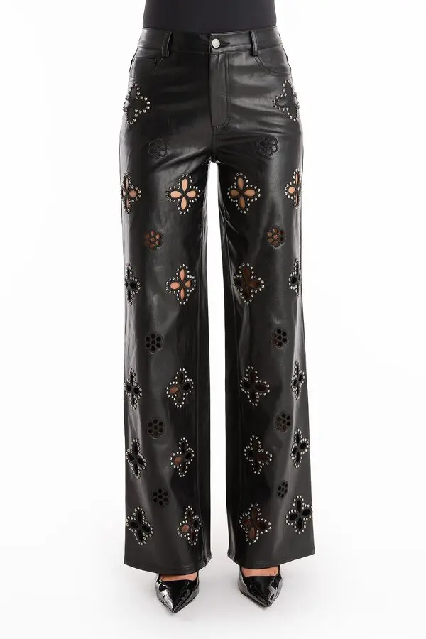 THE NOLI SHOP Kaia Pearl High Rise Wide Leg Jeans - Black