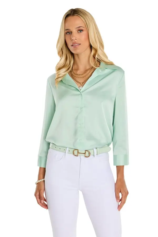 THE NOLI SHOP Sara Silk Blouse - Mint