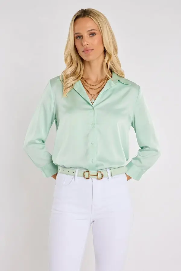 THE NOLI SHOP Sara Silk Blouse - Mint
