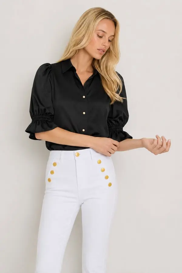 THE NOLI SHOP Cindy Ruffle Sleeve Blouse - Black