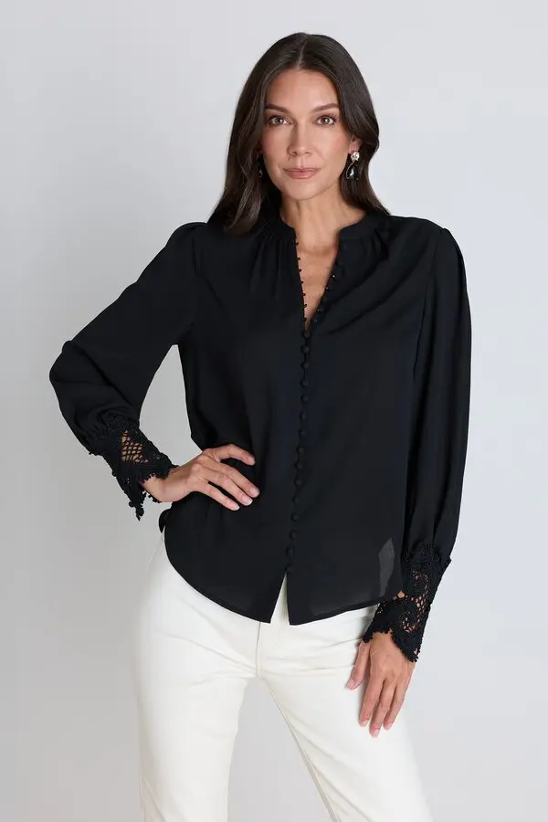 THE NOLI SHOP Blake Lace Sleeve Blouse - Black