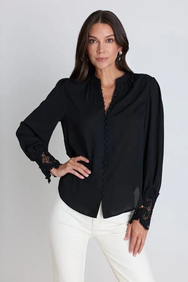 THE NOLI SHOP Blake Lace Sleeve Blouse - Black