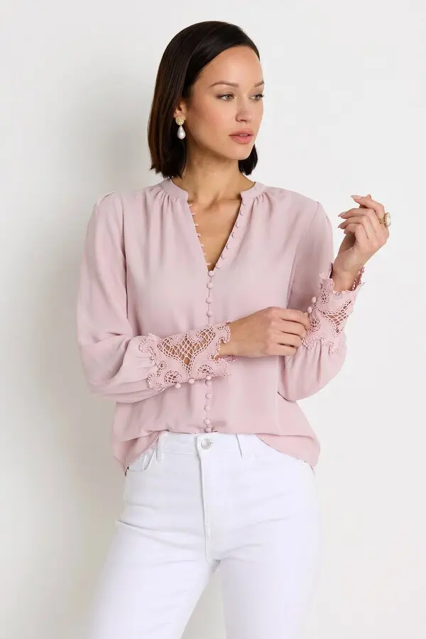 THE NOLI SHOP Blake Lace Sleeve Blouse - Blush
