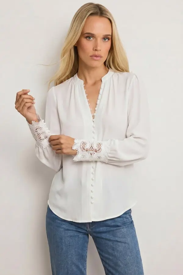 THE NOLI SHOP Blake Lace Sleeve Blouse - White