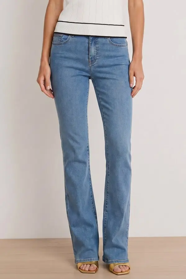 THE NOLI SHOP Aria Coated Flare Jean - Medium Blue
