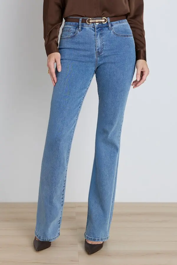 THE NOLI SHOP Aria Coated Flare Jean - Medium Blue