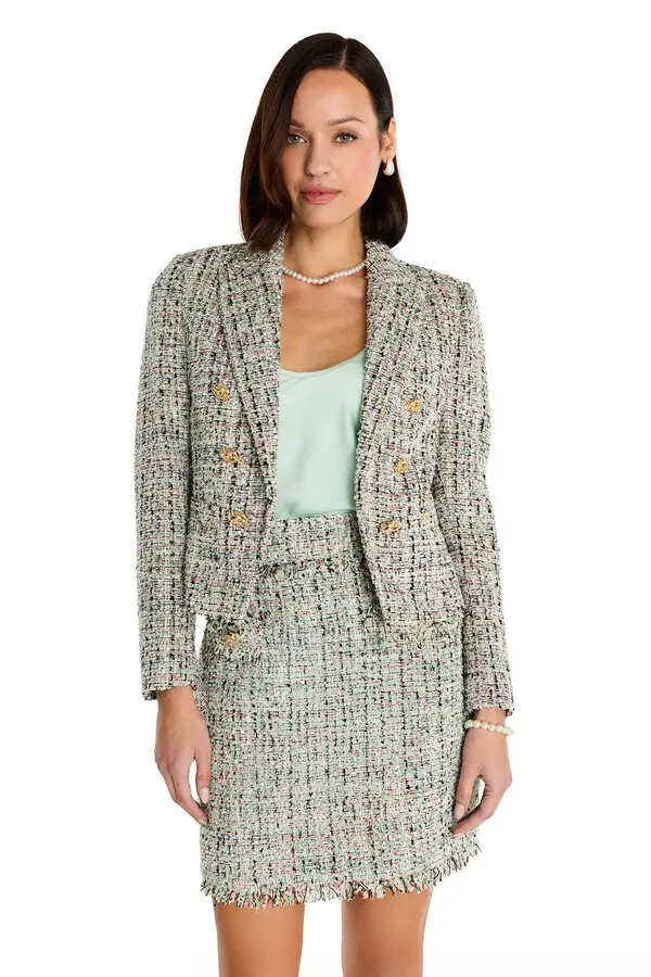 THE NOLI SHOP Gabrielle Double Breasted Blazer - Teal Multi