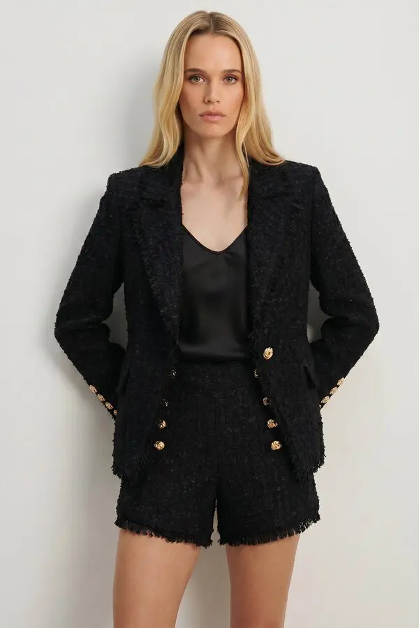 THE NOLI SHOP Giselle Single Breasted Tweed Blazer - Black