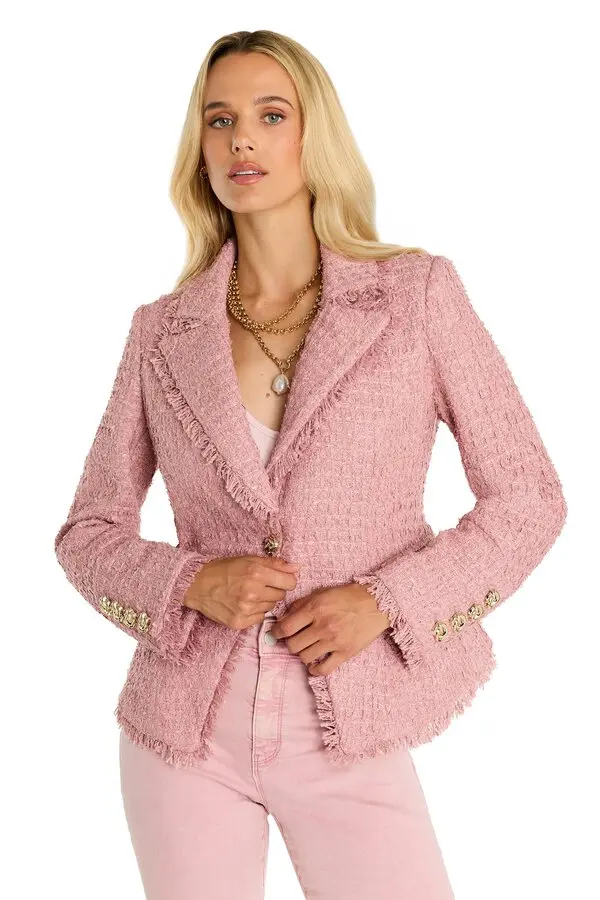 THE NOLI SHOP Giselle Single Breasted Tweed Blazer - Blush