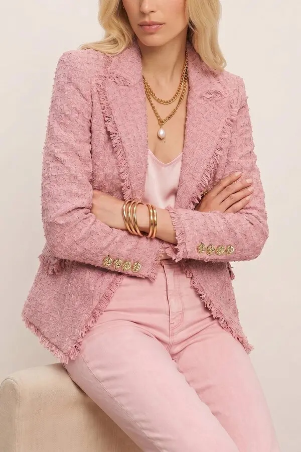 THE NOLI SHOP Giselle Single Breasted Tweed Blazer - Blush