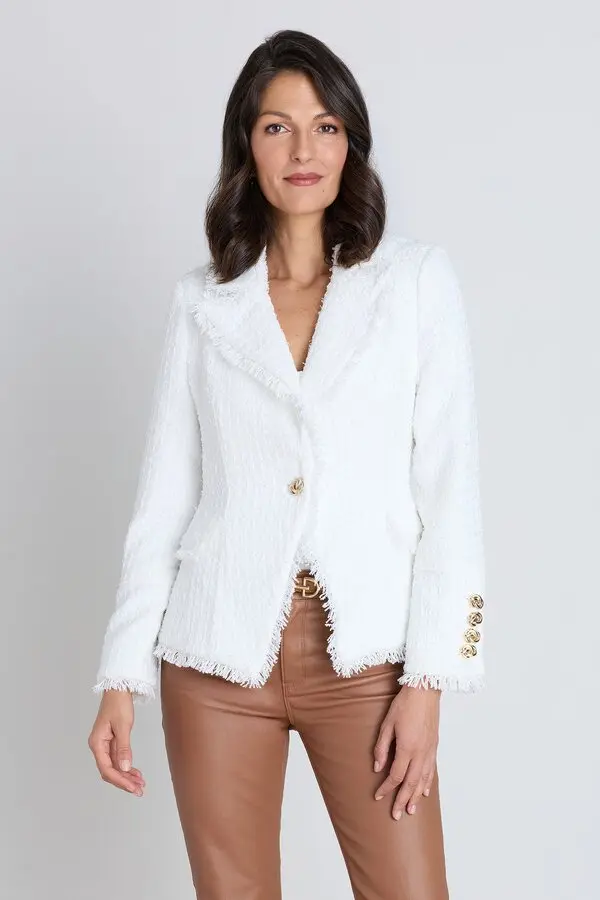 THE NOLI SHOP Giselle Single-breasted Textured Tweed Blazer - White