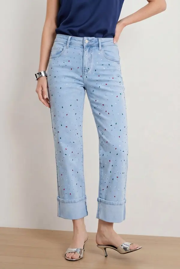 THE NOLI SHOP Ren Cropped Cuff Jean With Embellishments - Confetti