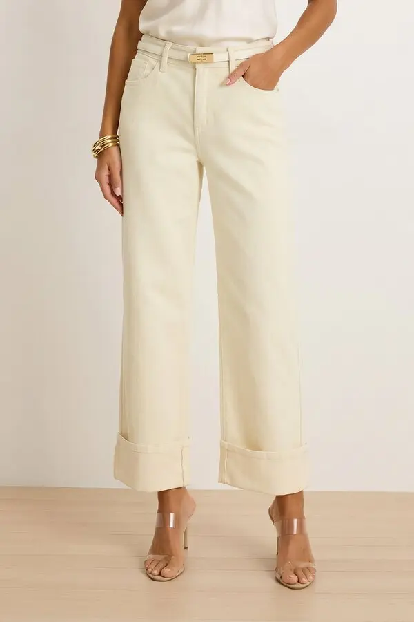 THE NOLI SHOP Ren Cropped Cuff Jean With Embellishments - Ivory
