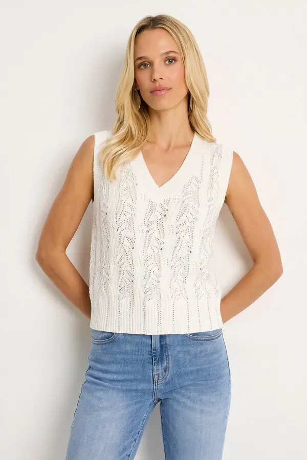 THE NOLI SHOP Mikaela Crystal Knit Top - White