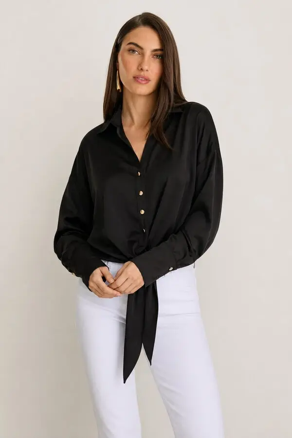 THE NOLI SHOP Cecilia Silk Tie-front Blouse - Black
