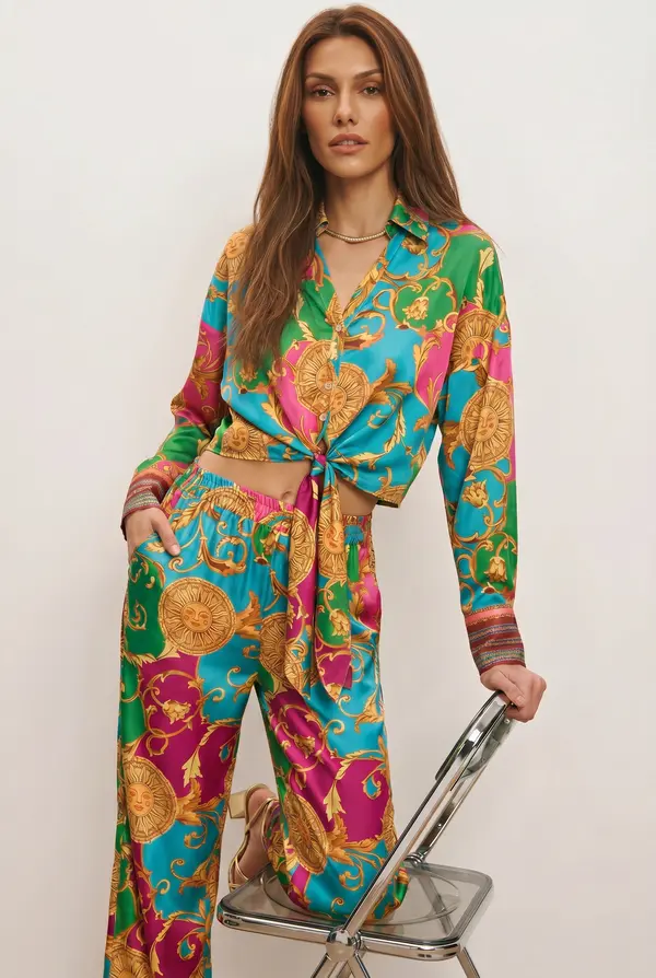 THE NOLI SHOP Cecilia Silk Tie-front Blouse Print - Dolce Sun