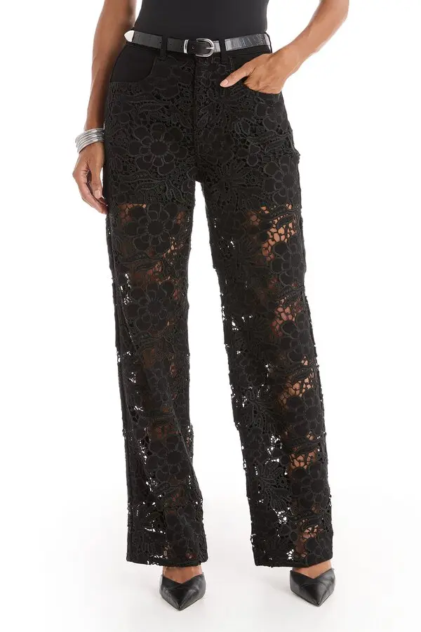 THE NOLI SHOP Celeste High Rise Wide Leg Lace Jeans - Black