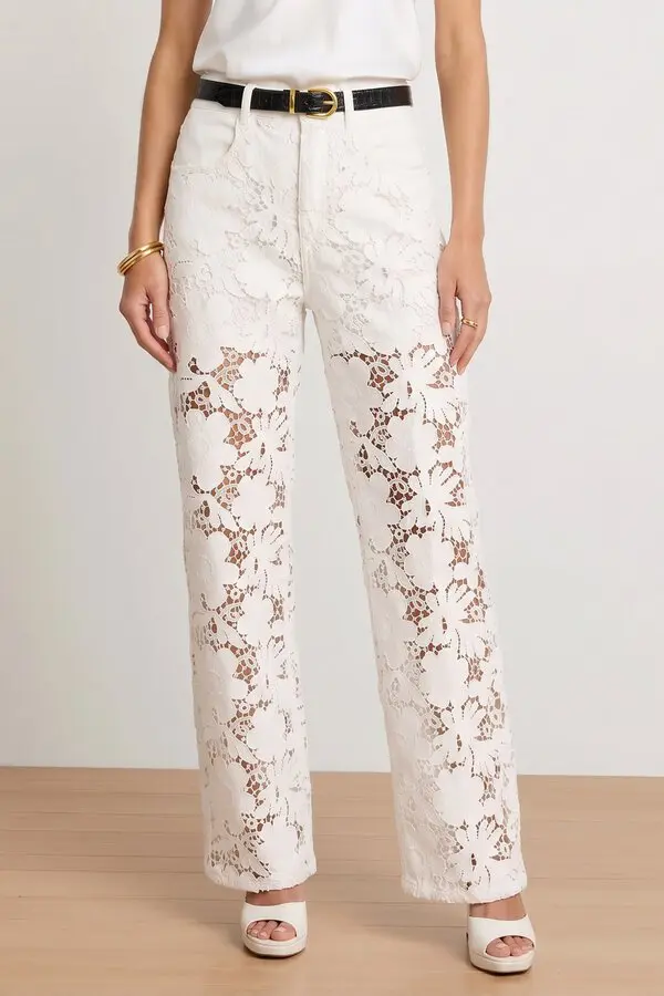 THE NOLI SHOP Celeste High Rise Wide Leg Lace Jeans - White