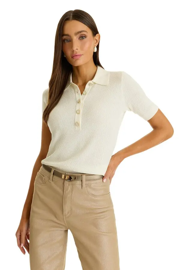 THE NOLI SHOP Leya Rose Polo Shirt - Pearl