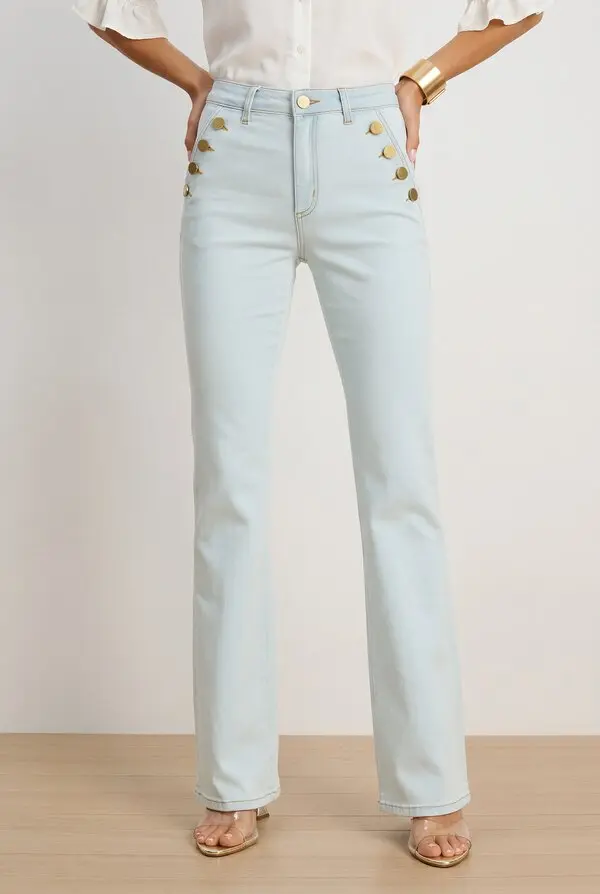 THE NOLI SHOP Allegra High-rise Bootcut Jean With Gold Button Detailing - Cloud