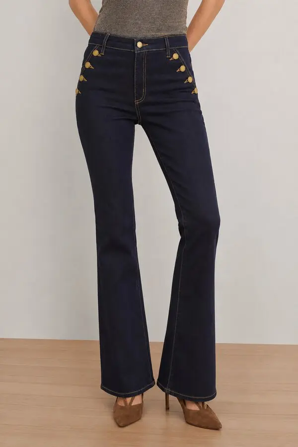 THE NOLI SHOP Allegra High-rise Bootcut Jean With Gold Button Detailing - Indigo