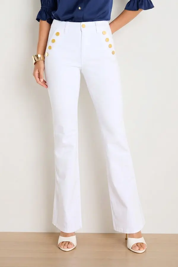 THE NOLI SHOP Allegra High-rise Bootcut Jean With Gold Button Detailing - White