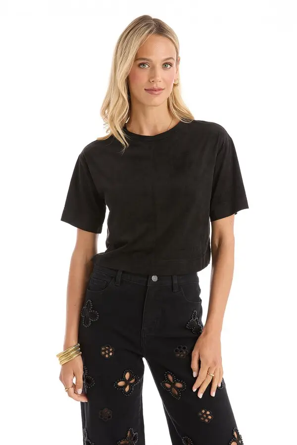 THE NOLI SHOP Naya Suede T-shirt - Black