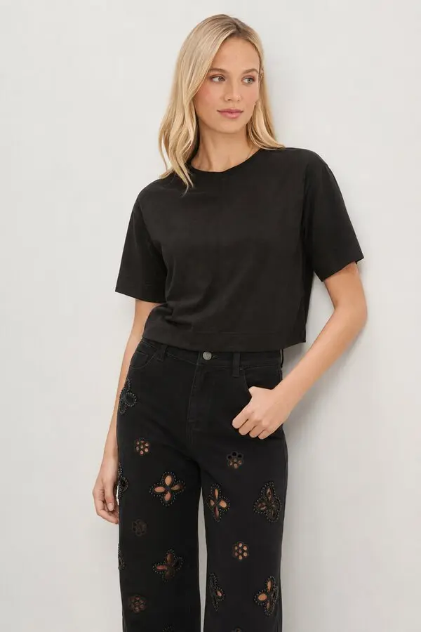 THE NOLI SHOP Naya Suede T-shirt - Black